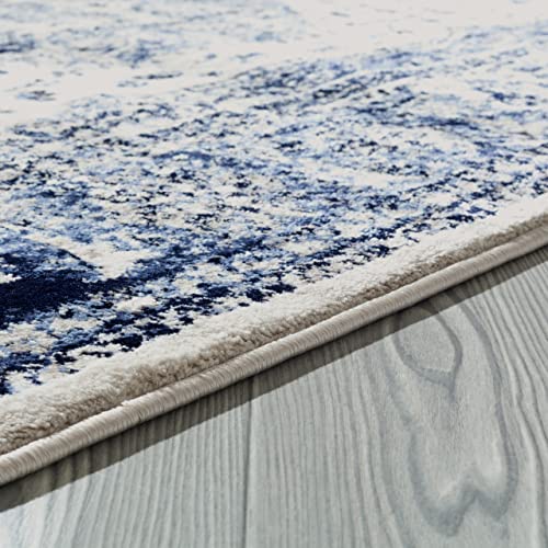 Persian-Rugs Distressed Ivory 5x7 Area Rug, Blue French Country Rug for Living Room and Kitchen