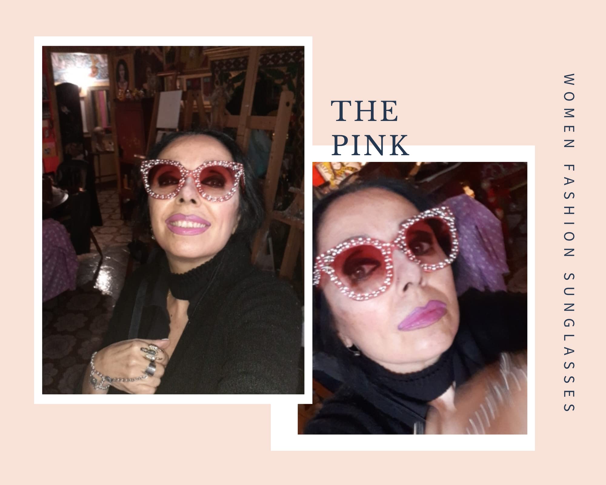 FEISEDY Women Vintage Cateye Crystal Rhinestone Star Sunglasses Novelty Glitter Shades B4068