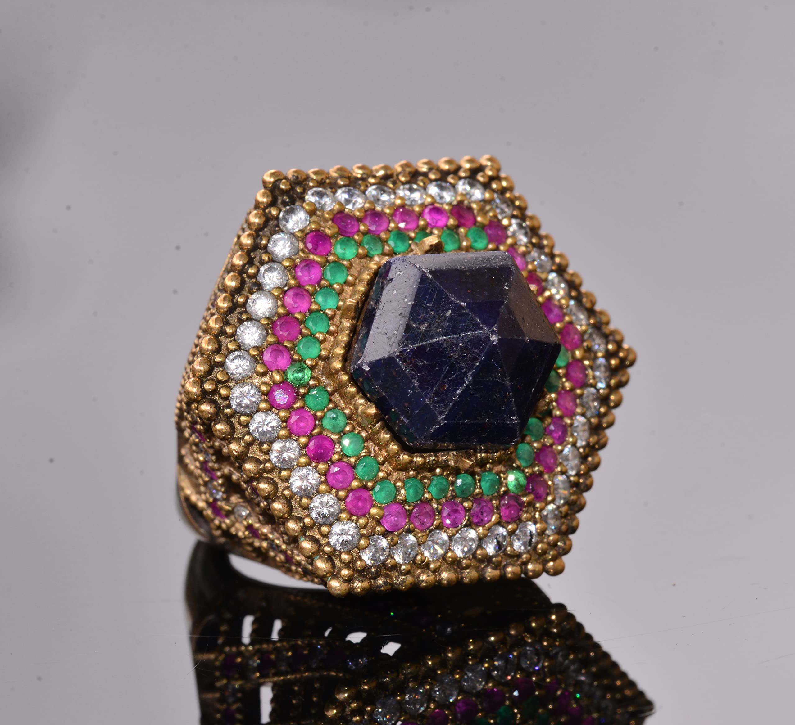 Falcon Jewelry Real Natural Sapphire Gemstone Ring, 12.35 Carat, Sterling Silver Unisex Hurrem Sultan Ring
