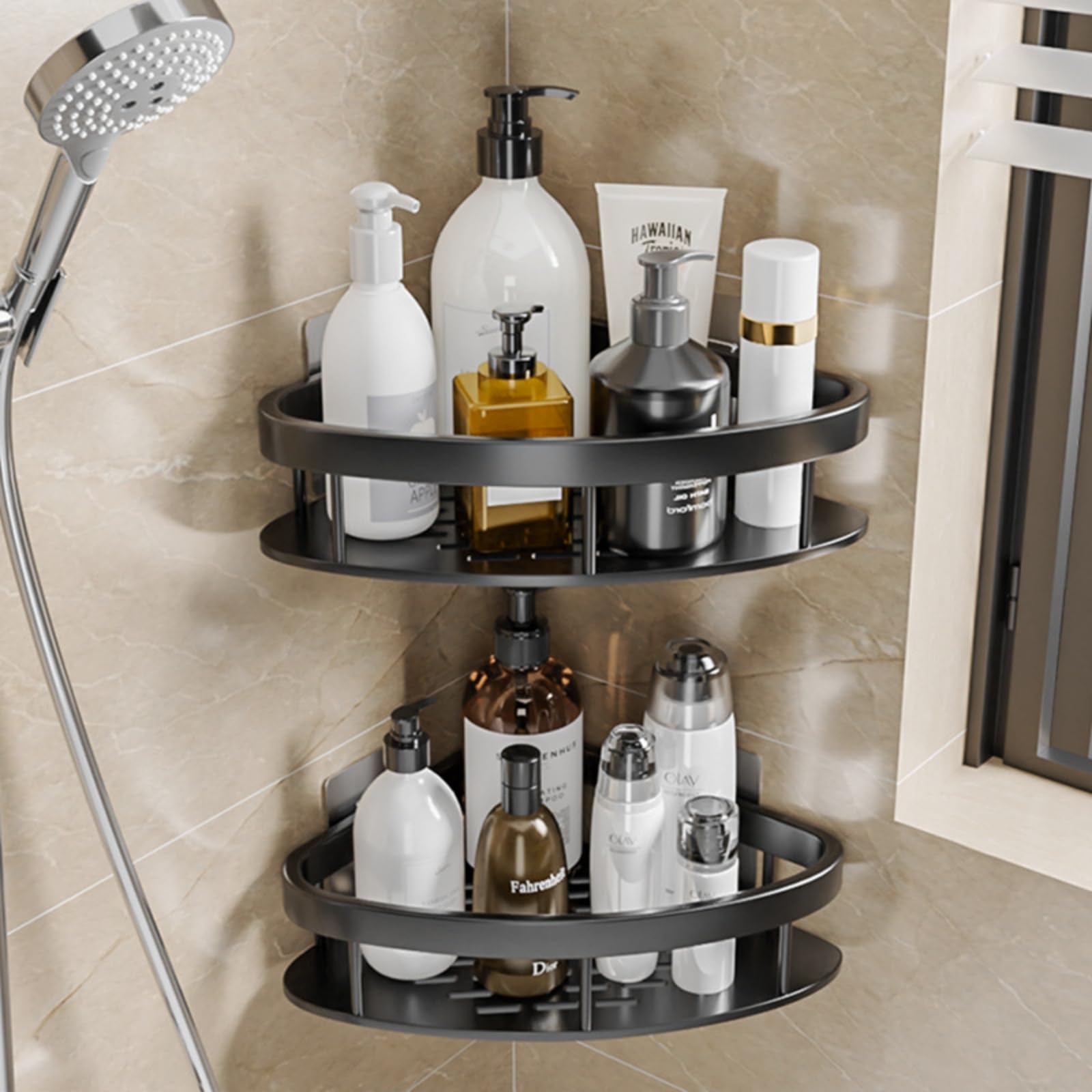 MXITA Corner Shower Caddy,Adhesive Shower Corner Organizer Shelves,Bathroom Shower Organizer Shelves,No Drilling, for Toilet, Bathroom, Dorm and Kitchen 2 Pack (black)