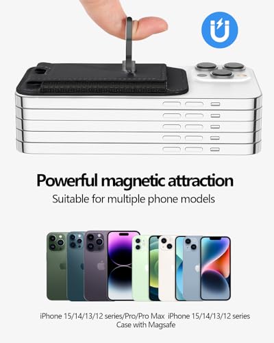 Miroddi Magnetic Wallet for iPhone 12 13 14 15 Accessories Set for Magsafe Credit Card Holder Can Store 3 Cards Back of Leather Phone Wallet with Ring Grip Black
