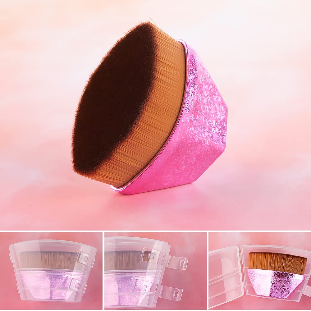 Foundation Makeup Brush Flat Top Kabuki Petal-shaped Face Blush Liquid Powder Foundation Brush for Blending Liquid, Cream or Flawless Powder Cosmetics with Protective Case (Golden And Rose Red)
