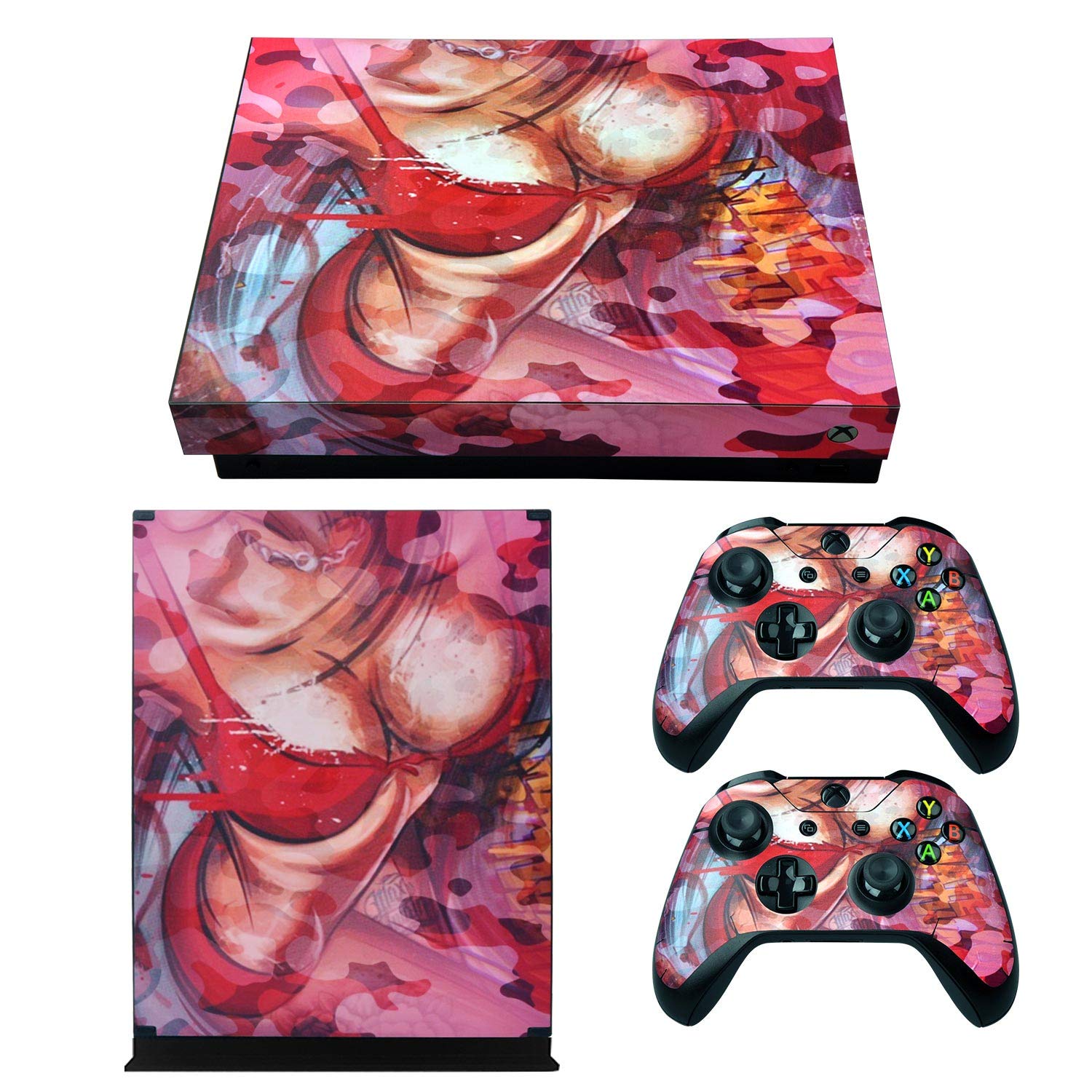 eXtremeRate Full Set Faceplates Cover, Home Guide Button Decal, Console Controller Skin Sticker for Xbox One X - Sexy Girl