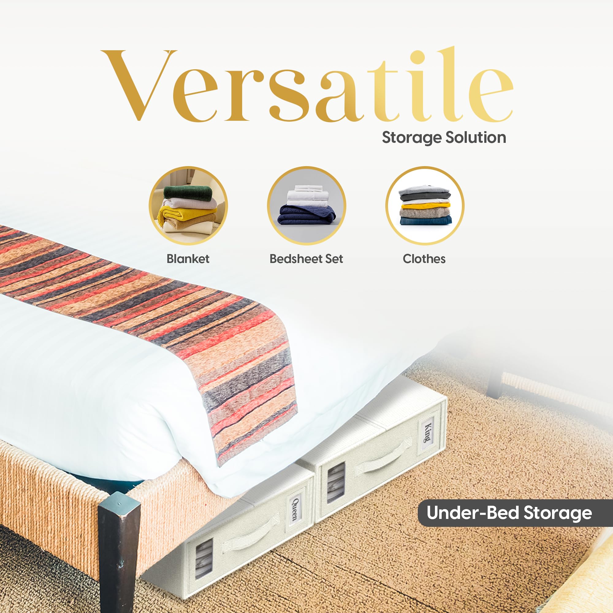 Luxury Lineup Bed Sheet Organizer 4 Pack, Foldable Linen Closet Organizers and Storage, Sheet Organizer Queen & King Size, Bedding Storage Box for Bedsheets, Duvet Covers and Pillow