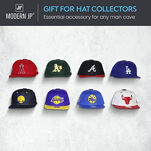 Modern JP Adhesive Hat Hooks (16-Pack) - Hat Rack for Baseball Caps, Minimalist Hat Display, Strong Hold Hangers for Wall - U.S. Patent Pending, Clear