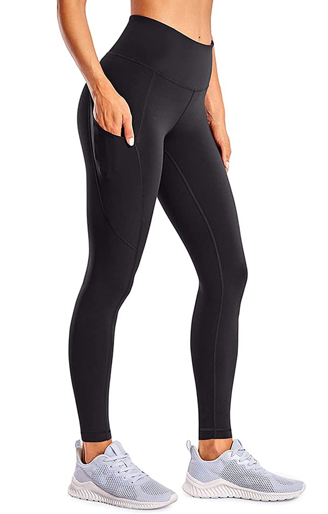 ENEESSI Women's Essential High Waisted Yoga Pants Active Ankle Legging Naked Feeling Workout Leggings with Pockets Black Large