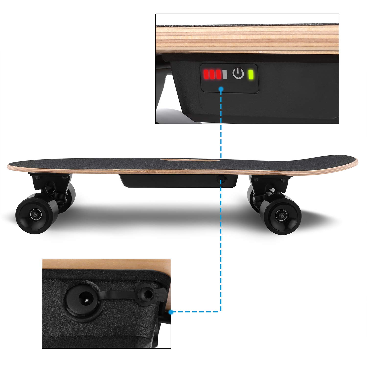 Electric Skateboard with Remote Control for Adults, 7 Layers Maple Longboard, 12 MPH Top Speed, 10 Miles Range (US Stock)