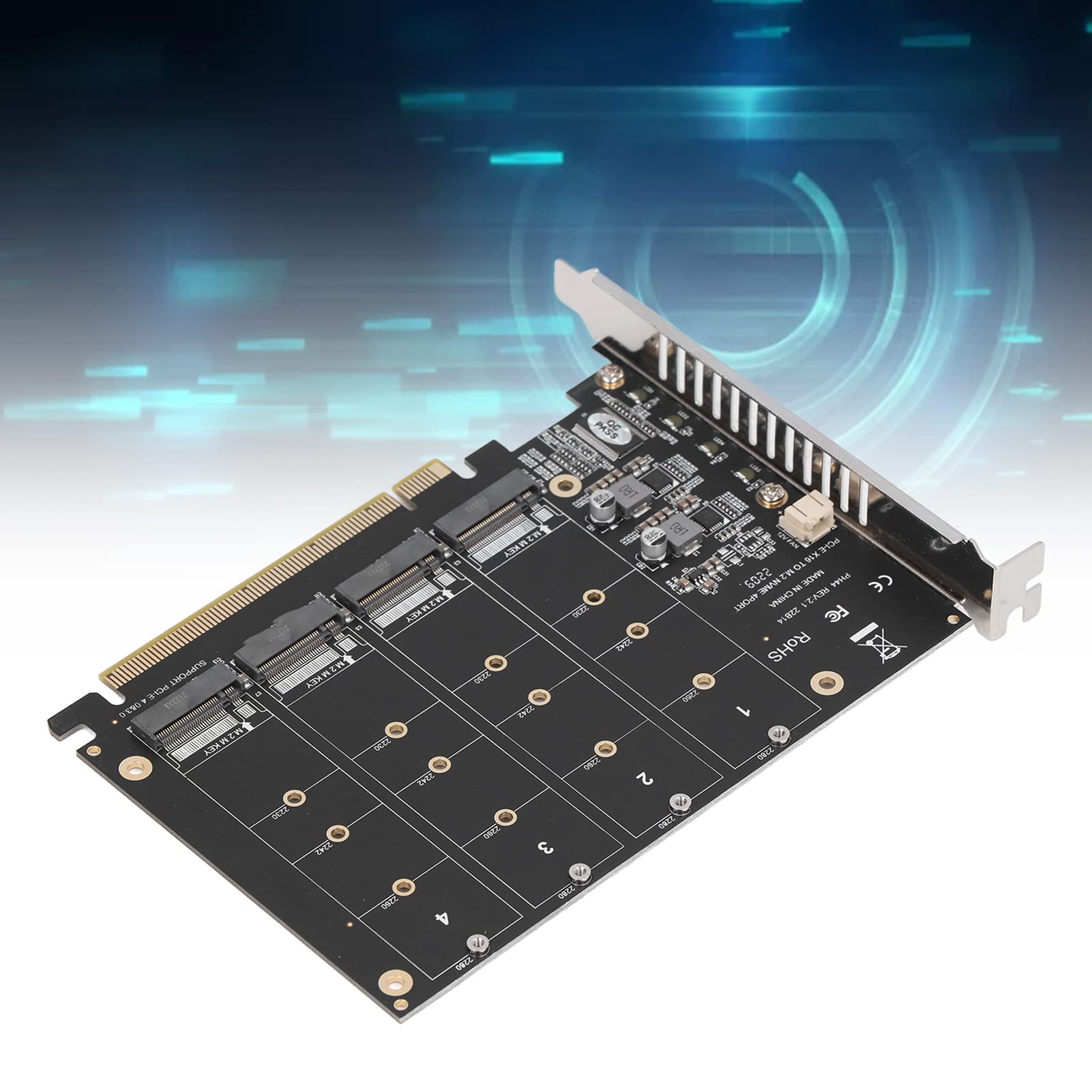 LBEC M.2 NVME SSD to PCIE X16 Adapter, Stable Operation PCIE X16 4 Port PCIE X16 Expansion Card Rugged Construction with Nuts for Computers