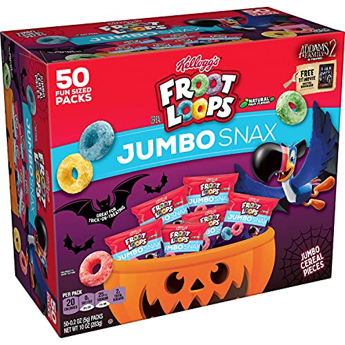 Froot Loops Jumbo Snax Cereal Snacks, Kids Halloween Snacks, Halloween Trick or Treating, Original, 10oz Box (50 Pouches)