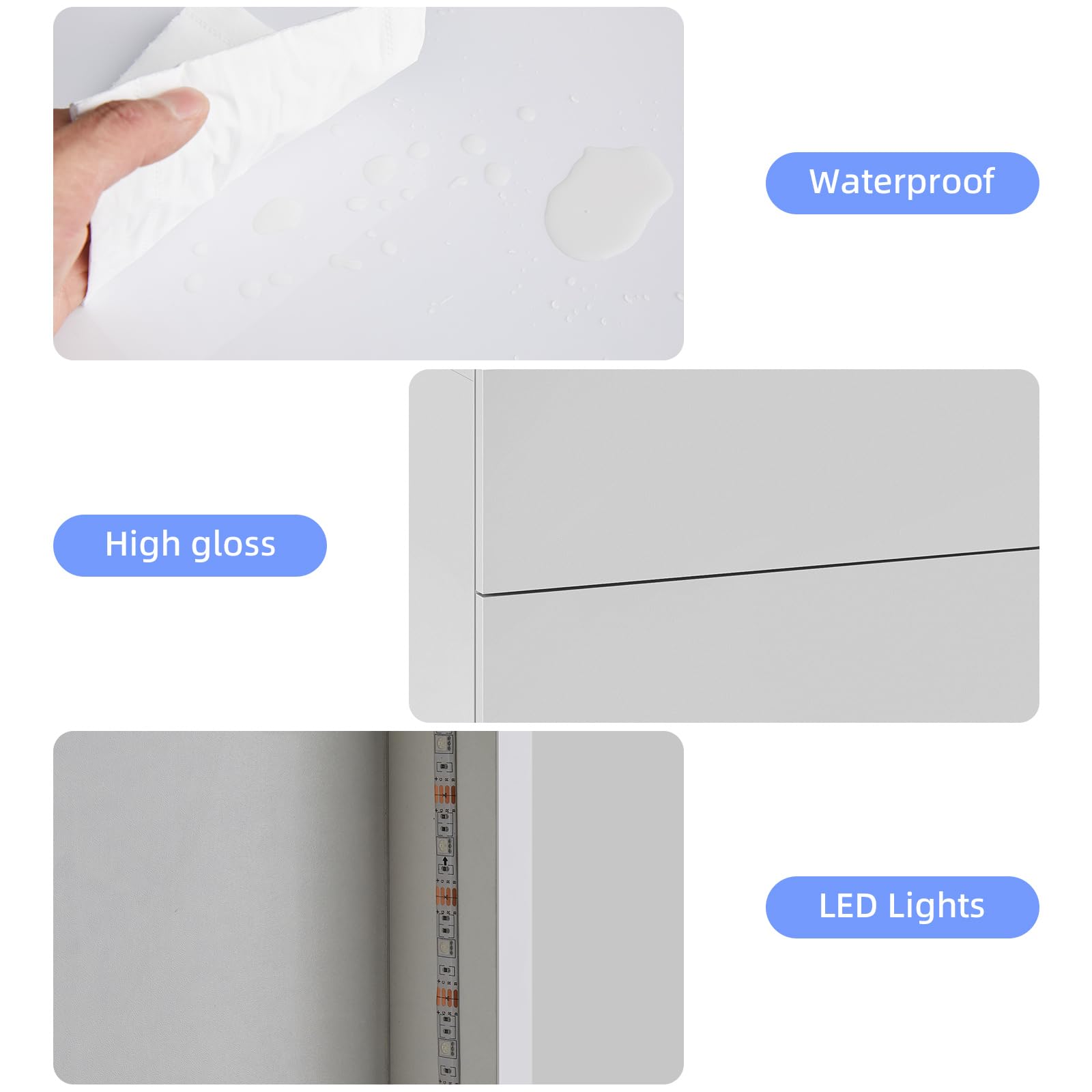 OFCASA Nightstand Set of 2 with LED Light Modern Bedside Table with 2 High Gloss Drawers Smart Night Stand for Bedroom and Living Room(White)