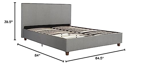 DHP Maddie Upholstered Platform Bed Frame, Grey Linen, Queen