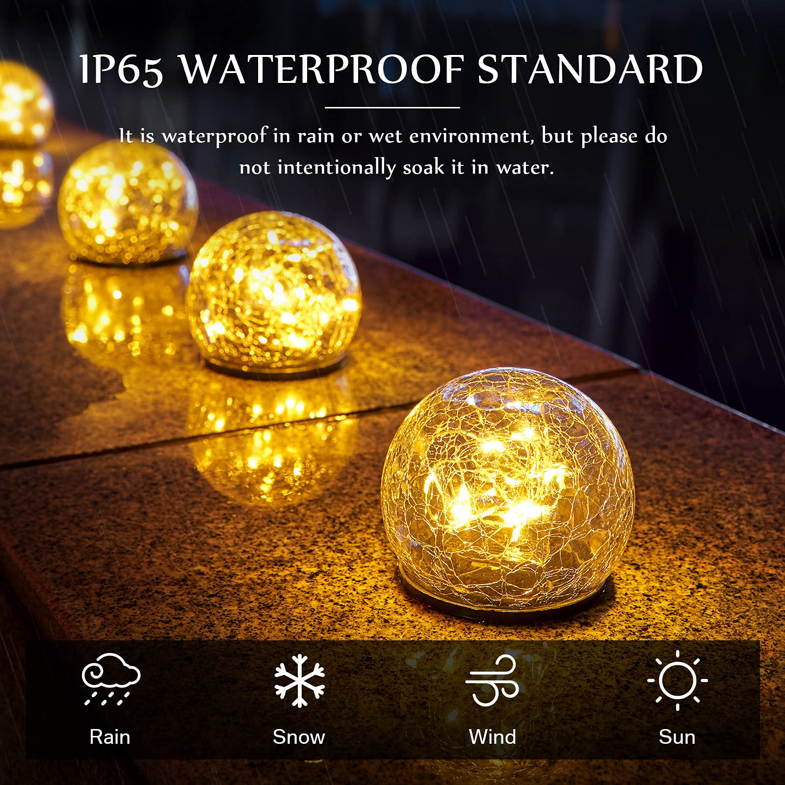 Honoson Solar Lights Outdoor Garden Globe Light Cracked Glass Ball Yard Decor Waterproof Warm White Led Solar Light Decorative Solar Ball Garden Decor for Backyard Lawn Ornament (3.9 Inch,4 Pieces)