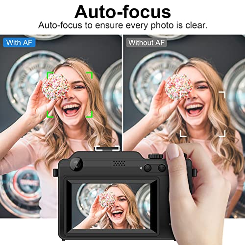 Digital Camera,Cameras for Photography,48MP&4K&18X Zoom,AutoFocus,Anti-Shake,32GB Micro SD+2 Batteries,Travel Portable Camera Beginner Vlogging Camera Black,Gray