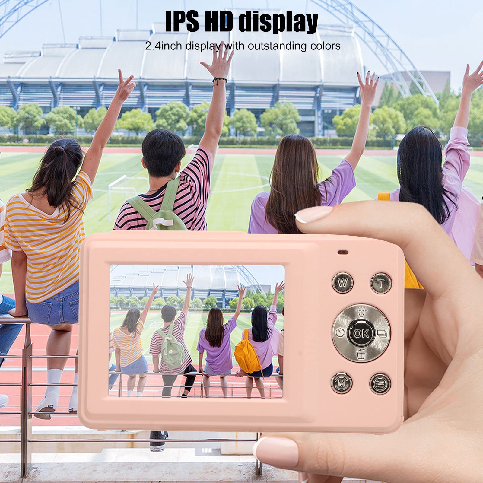 Digital Camera, HD 1080P Pocket Digital Camera with 2.4 Inch IPS Display, Compact Point and Shoot Camera Support 16X Digital Zoom, Portable Video Camera for Beginners, Kids (Pink)
