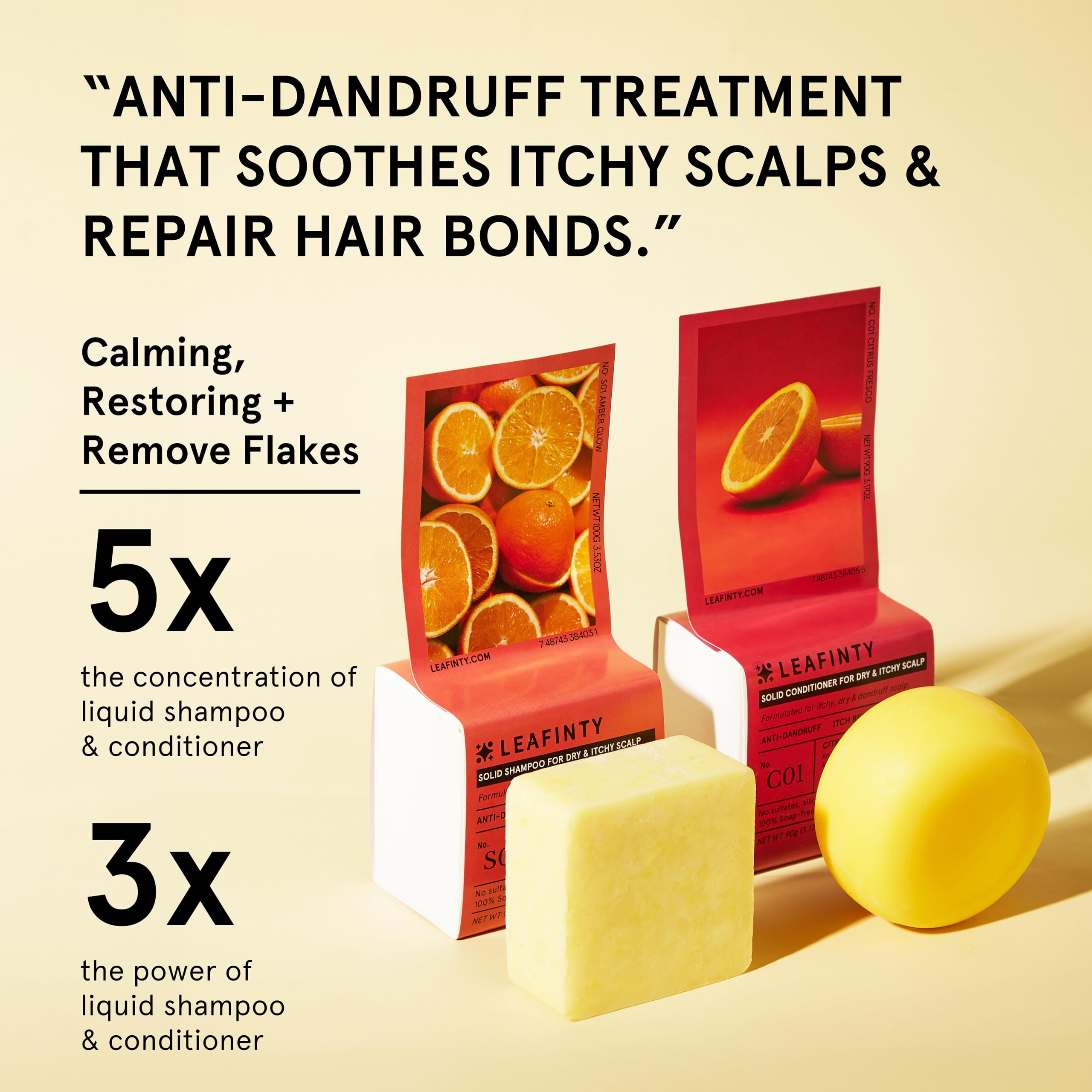 Leafinty Solid Shampoo Bar & Conditioner Bar Set for Normal & Dry Hair - Sulfate Free, Natural, Eco-Friendly, Sustainable, Zero Waste, Gift Set,3.52oz (Pack of 1, up to 75 uses)