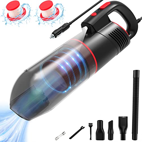SUMKUMY Powerful Car Vacuum(Up to 9600Pa) - LED Light - 12V Wet Dry Vacuum Cleaner Lightweight Mini Handheld Car Interior Accessories Detailing Vacuum for Car/Pet Hair, Corded (Black)