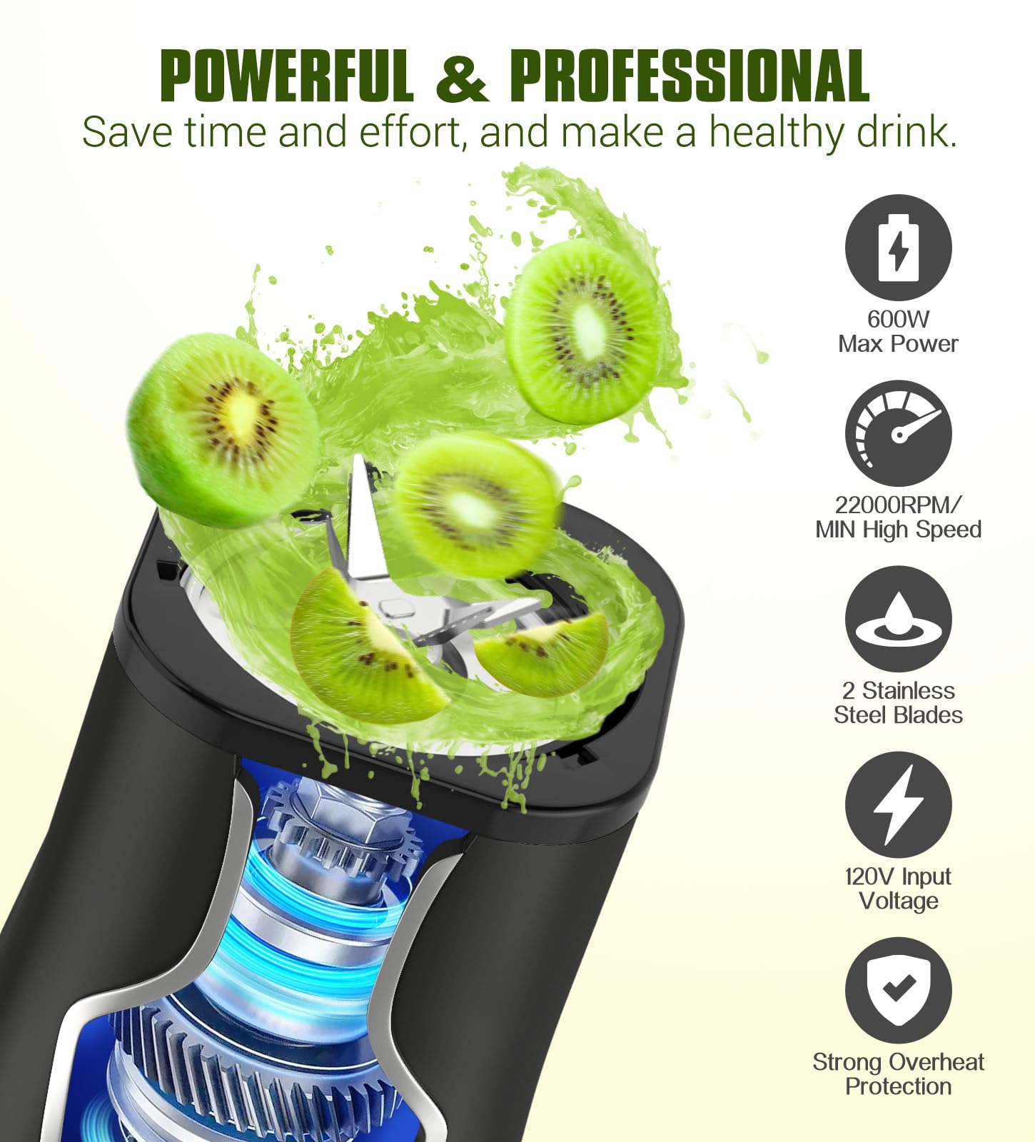 Nuovoware Portable Blender for Shakes and Smoothies, 12 PCS Personal Size Blenders with 6-Edge Blade, 600W Smoothie 2 * 20oz Bottle, 3 Speeds Juice, Protein Drinks, Matte Black