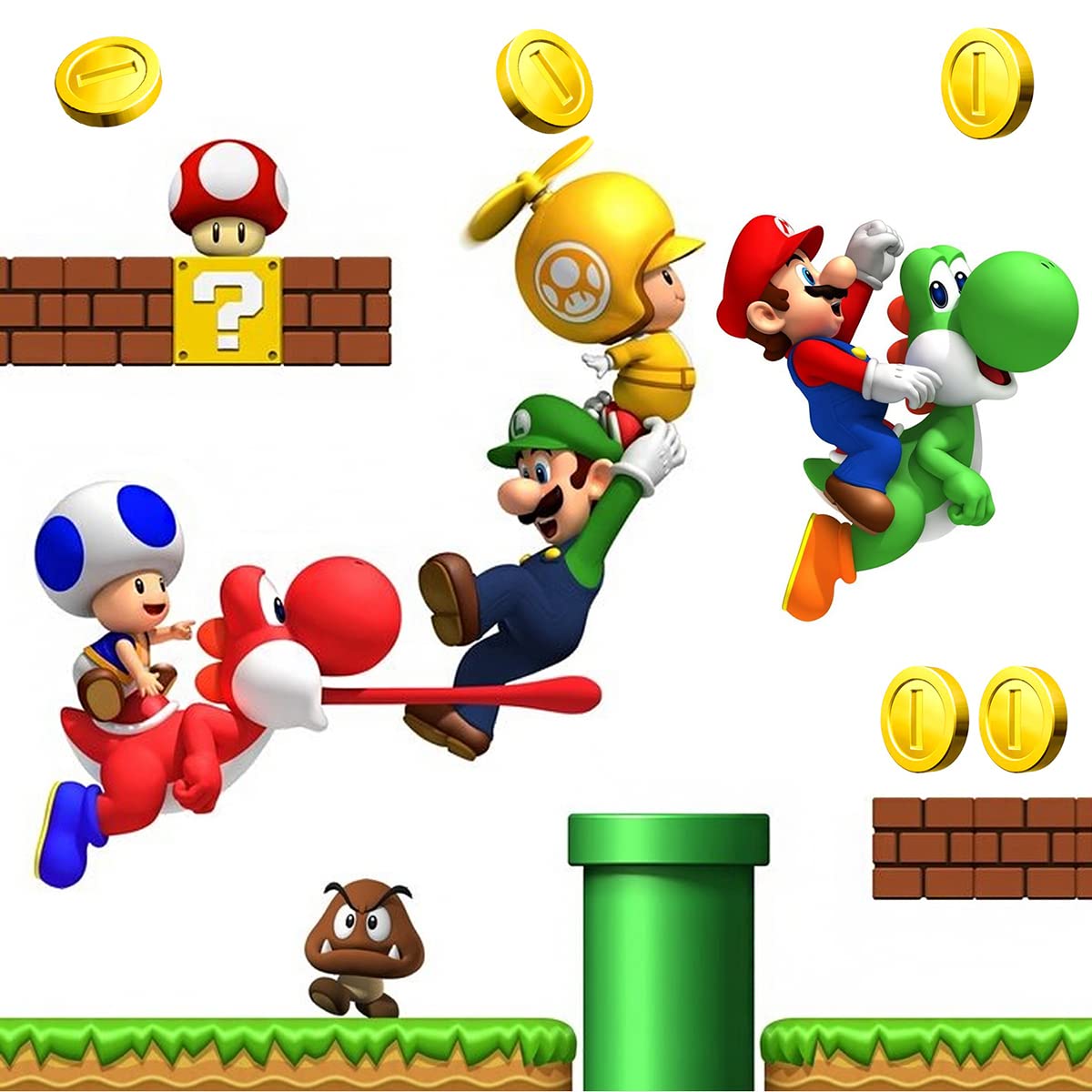Mario Wall Decal Build a Scene Wall Stickers Peel & Stick Super Mario Party Decorations for Kids Room