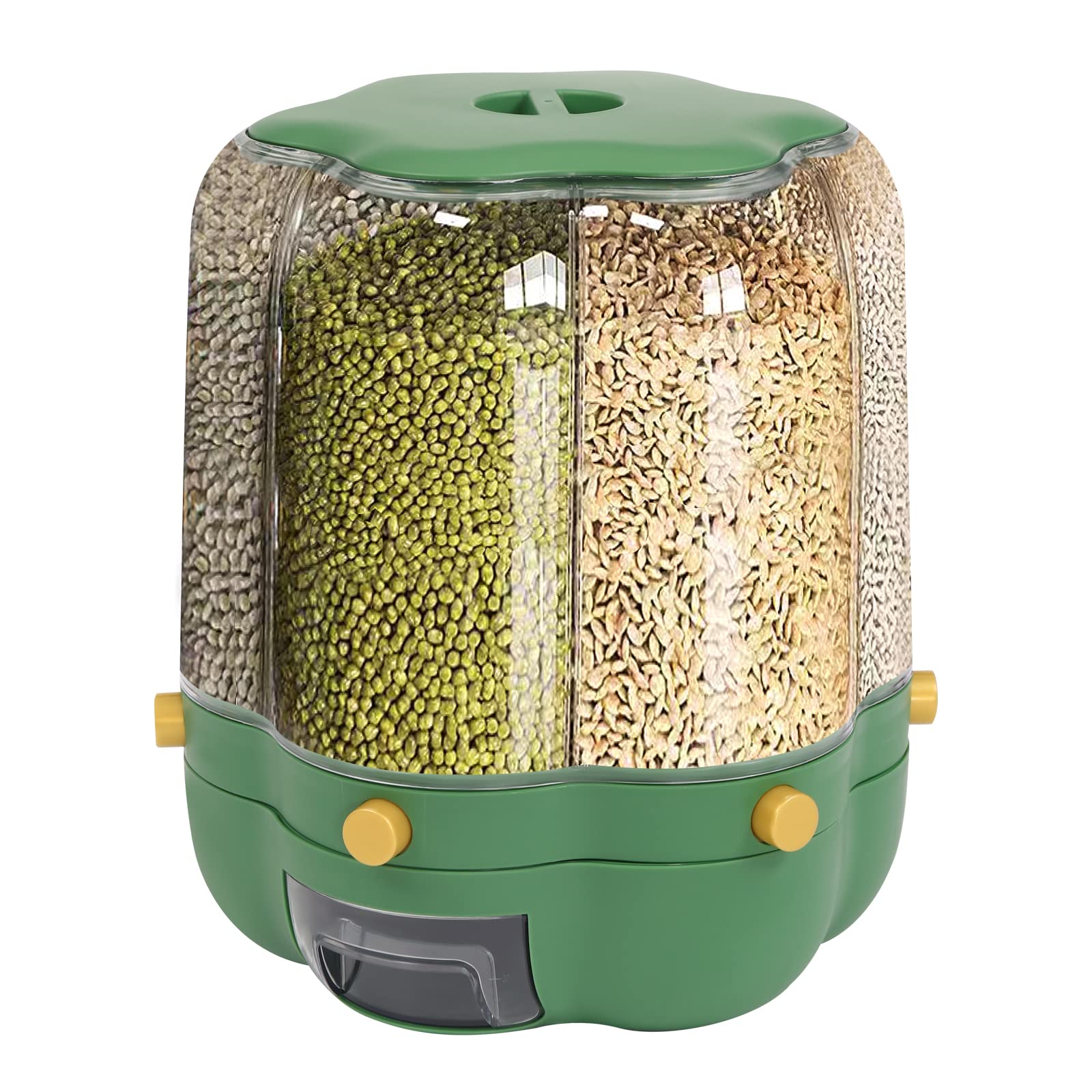 Gagalayong Cereal Grain Container Storage, 6 Compartment Separate Rice Dispenser, 360° Rotating Grain Storage Food Dispenser with Lid for Peanut Barley Millet and Large Grain Cereal (27.55lbs
