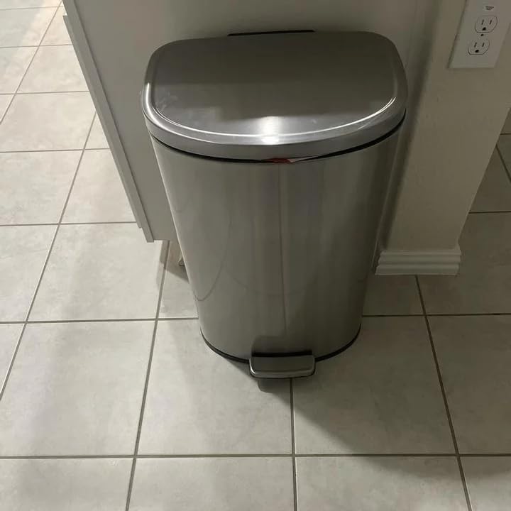 OTLEY 45L D Shape Step Trash Can,Heavy Duty Hands-FreeStainless Steel Commercial/Kitchen Step Trash can, Fingerprin.