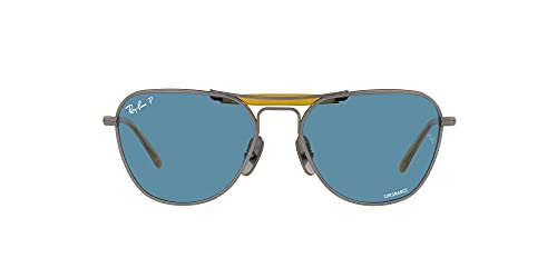 Ray-Ban RB8064 Titanium Aviator Sunglasses, Demi Gloss Pewter/Blue Polarized, 53 mm