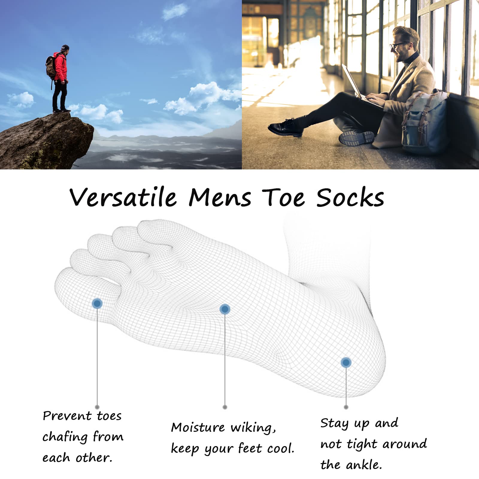 HABUAETY Toe Socks Men Five Finger Cotton Sock Running Athletic 5 Toe Ankle Striped Sox 5 Pairs (Multicolor 6)