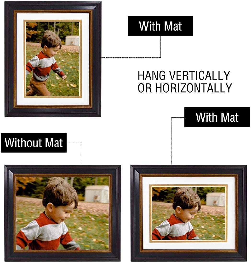 Golden State Art , 8x10 Black Gold & Burgundy Color Frame - White/Gold Double Mat for 6x8 Photos - Easel Stand - Wall Display or Table Top - Real Glass