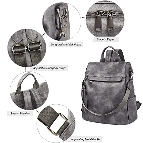 FOXLOVER Backpack Purse for Women Large Womens Backpack Leather Travel Backpack Fashion Backpack Purse Designer Ladies Shoulder Bags(Grey C)