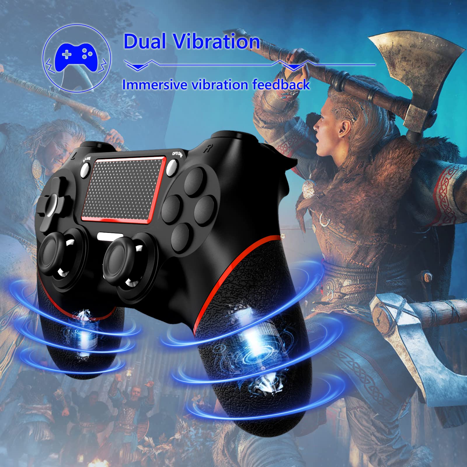 Famido Replacement for PS4 Controller, Compatible with PS4/Pro/Slim, Gamepad/Joystick Intended for Wireless PS4 Controller (red)