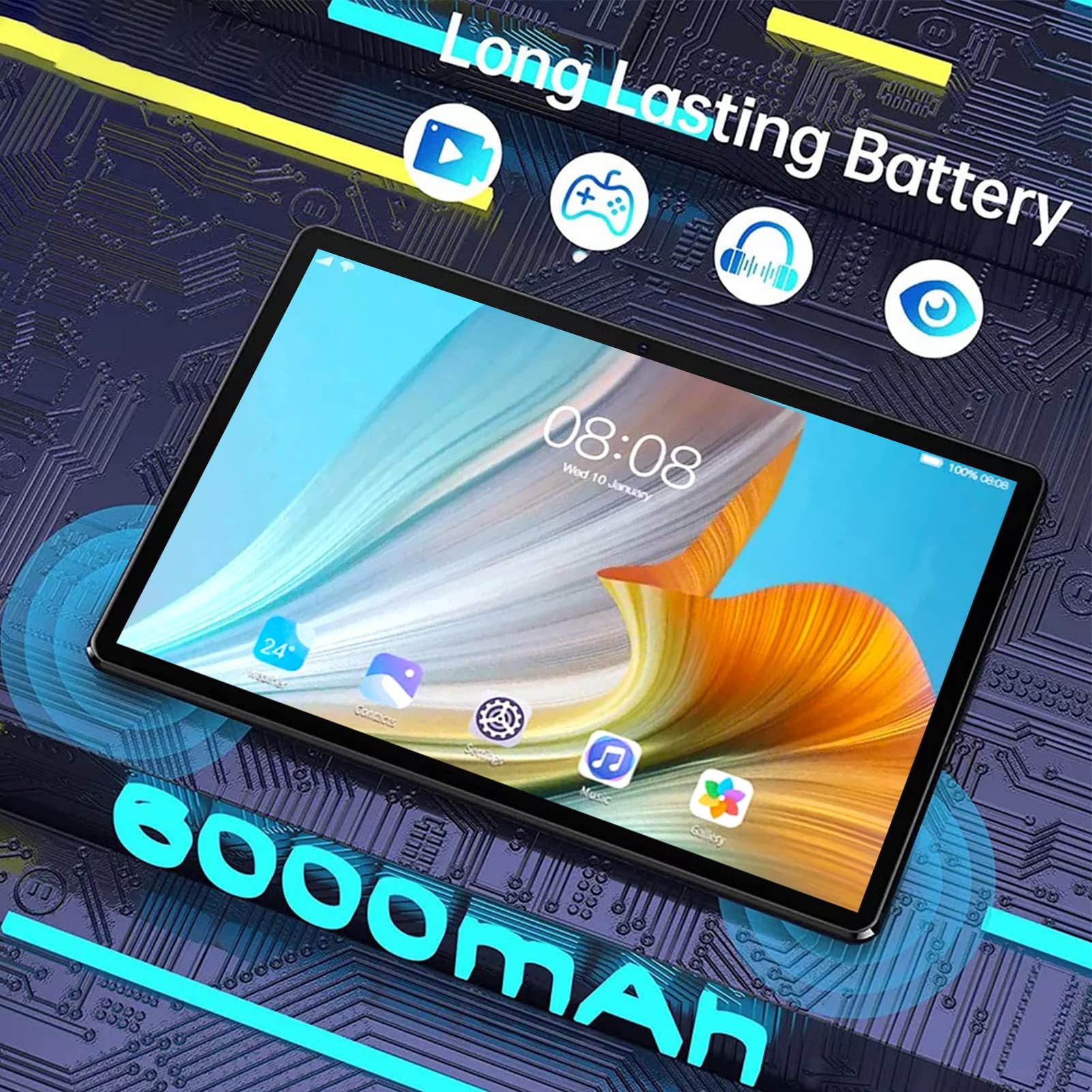 LBEC Tablet 8.1 Inch 6000mAh 4GB 64GB Black HD Tablet 1920x1200 for 12 Games (U.S. regulations)