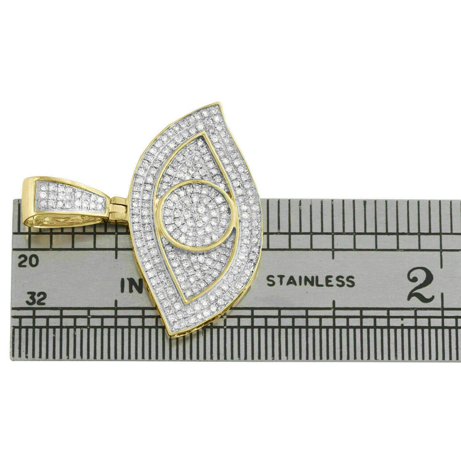 DT JEWELS 10K Yellow Gold Over Round Diamond Evil Eye of Ra Pendant 1.15" Pave Charm 3 CT