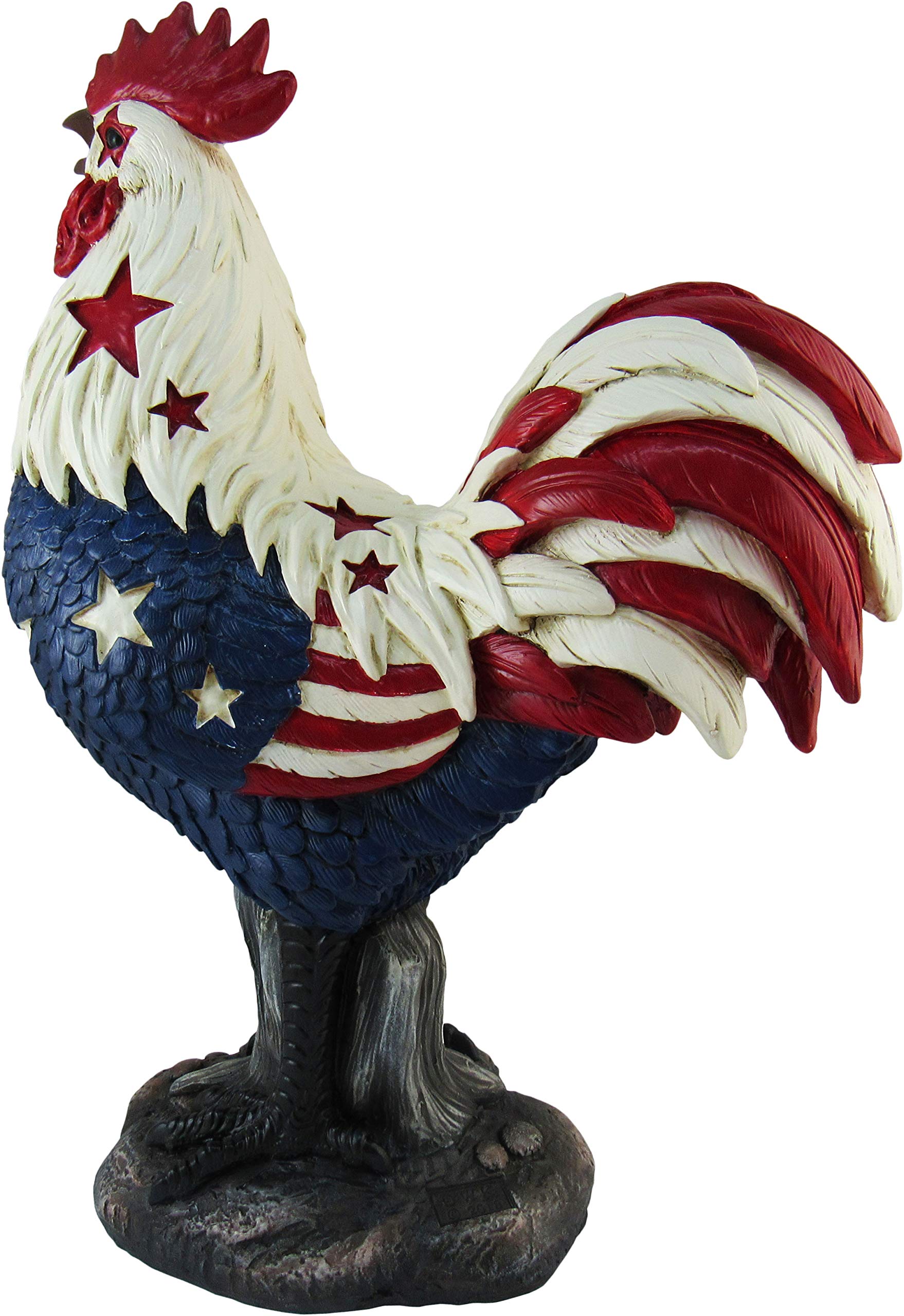 DWK Patriotic Rooster Large Statue | Patriotic Decorations for The Home | Outside Yard Decorations and Rooster Garden Decor | Chicken Yard Decor - 12.5"