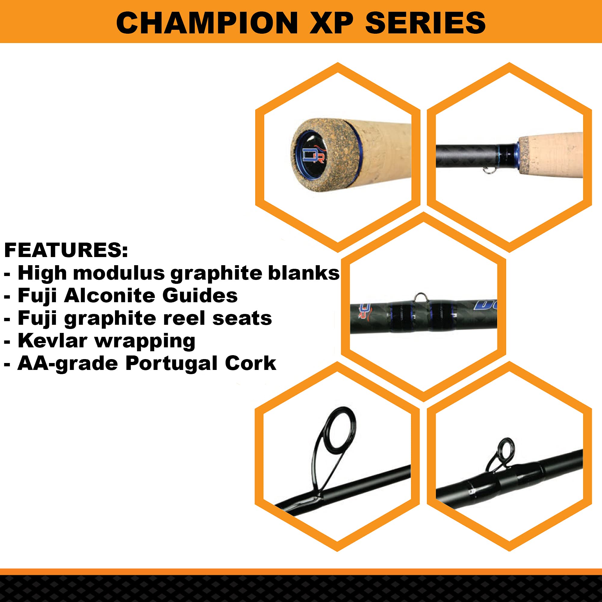 Dobyns Rods Champ XP Series 7’4” Casting Bass Fishing Rod DC744CSH Hvy XFA Modulus Graphite Blank | Fuji Reel Seat/Baitcasting/Line 10-20lb Lure ¼-1oz