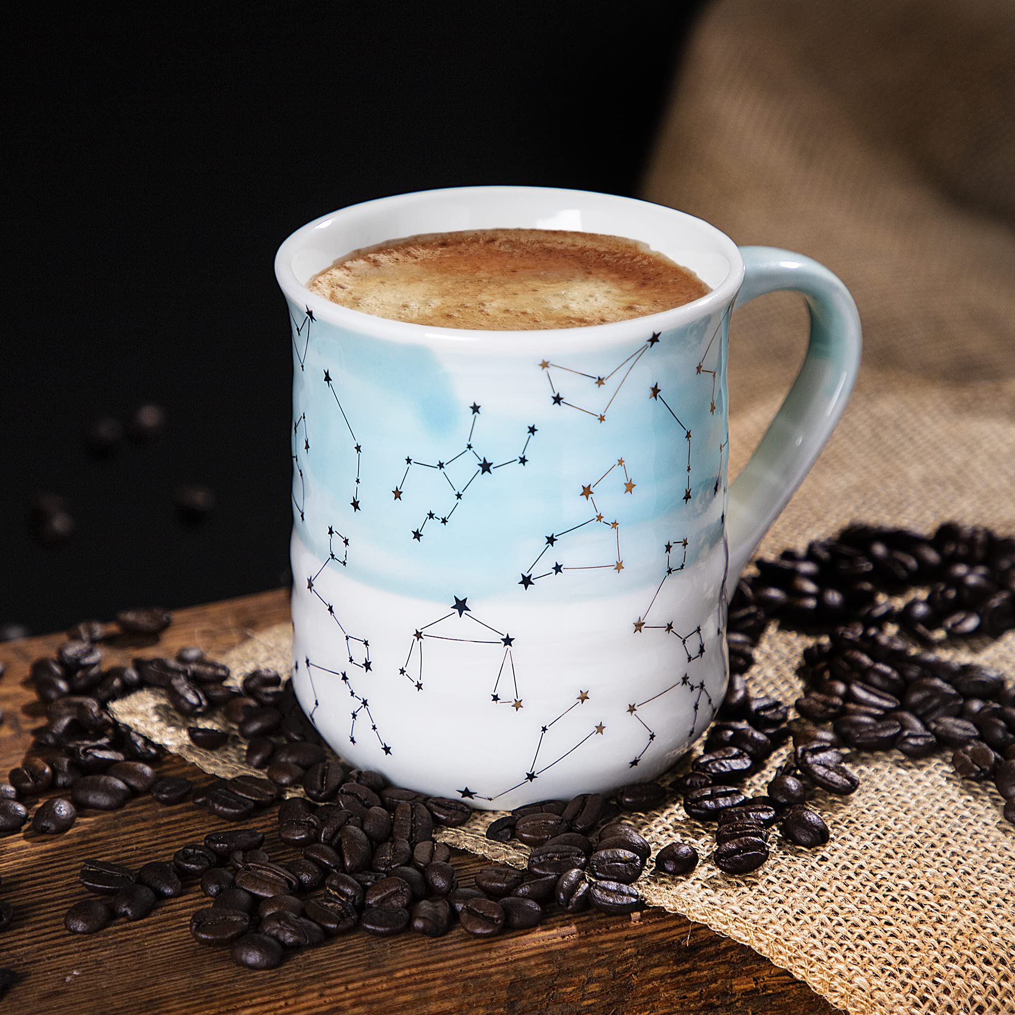 Dwell Studio Set of 2 Stoneware Coffee Mugs- Astrology Sign, Constellation Coffee Cups, Mugs for Tea, Latte, and Hot Chocolate, 17 oz (Light Blue and Pink)