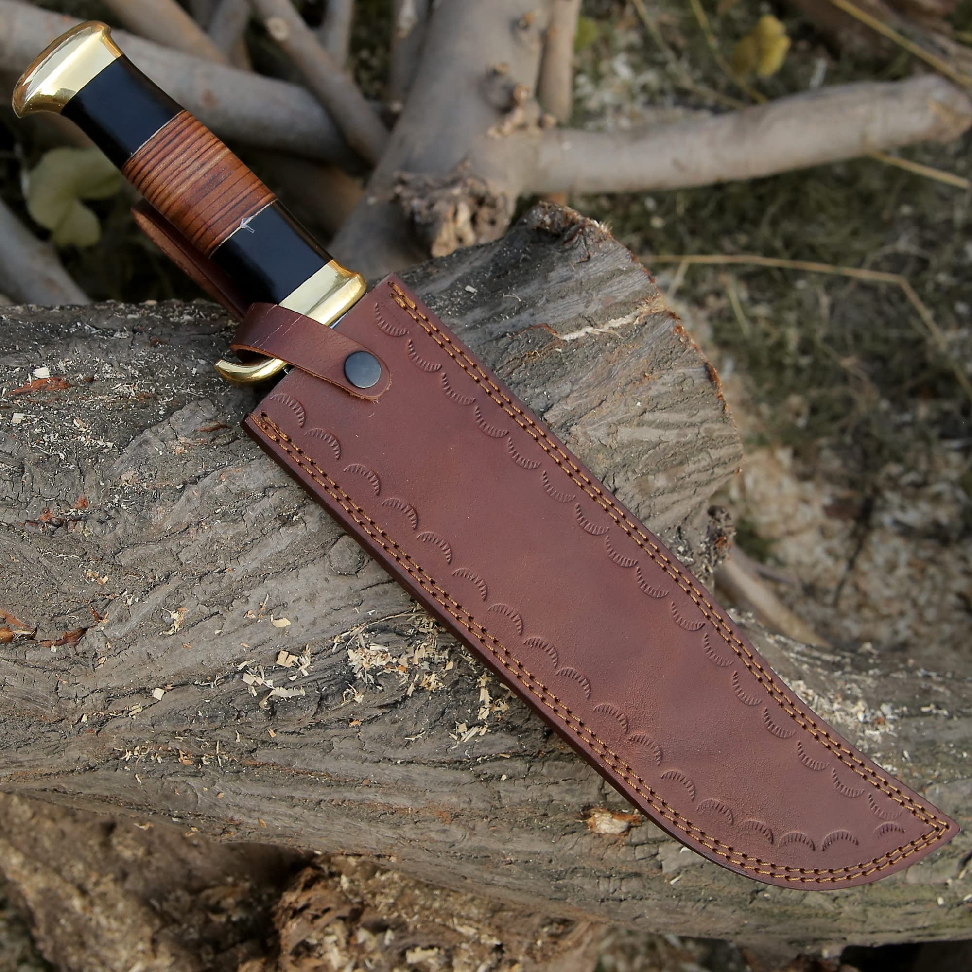 Hatf.Blade 18-Inch Fixed Blade Hunting Knife: Large Crocodile Dundee Bowie Knife with Leather Sheath - Perfect Camping Companion