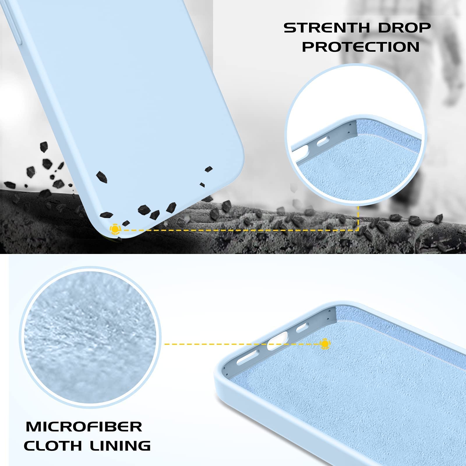 DOMAVER iPhone 13 Pro Max Case Silicone Gel Microfiber Lining Cushion Cover Shockproof Protective Phone Cases for iPhone 13 Pro Max 6.7 Inch, Light Blue