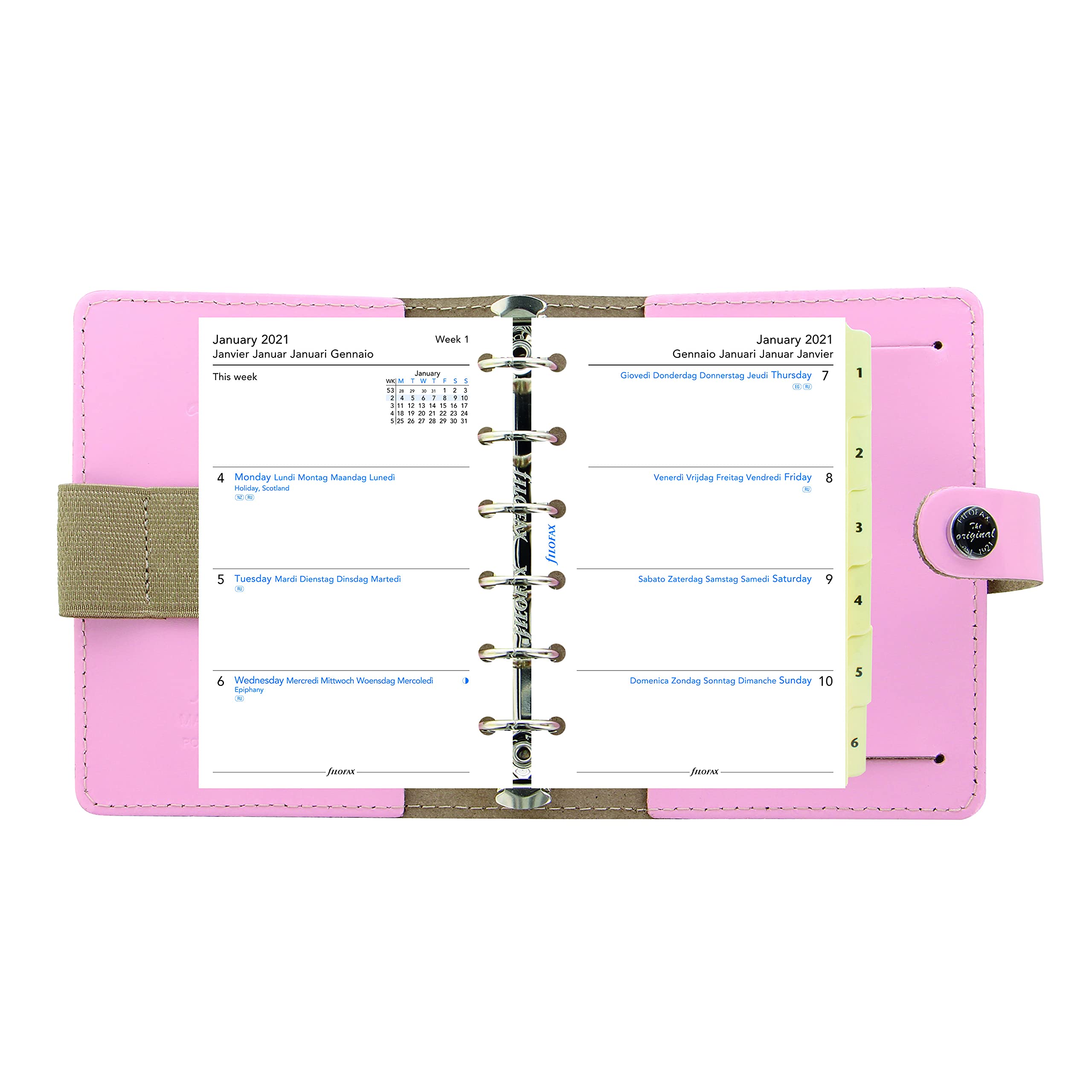 Filofax The Original Organizer, Pocket Size, Patent Rose - Leather, Six Rings, Week-to-View Calendar Diary, Multilingual, 2022 (C026081-22)