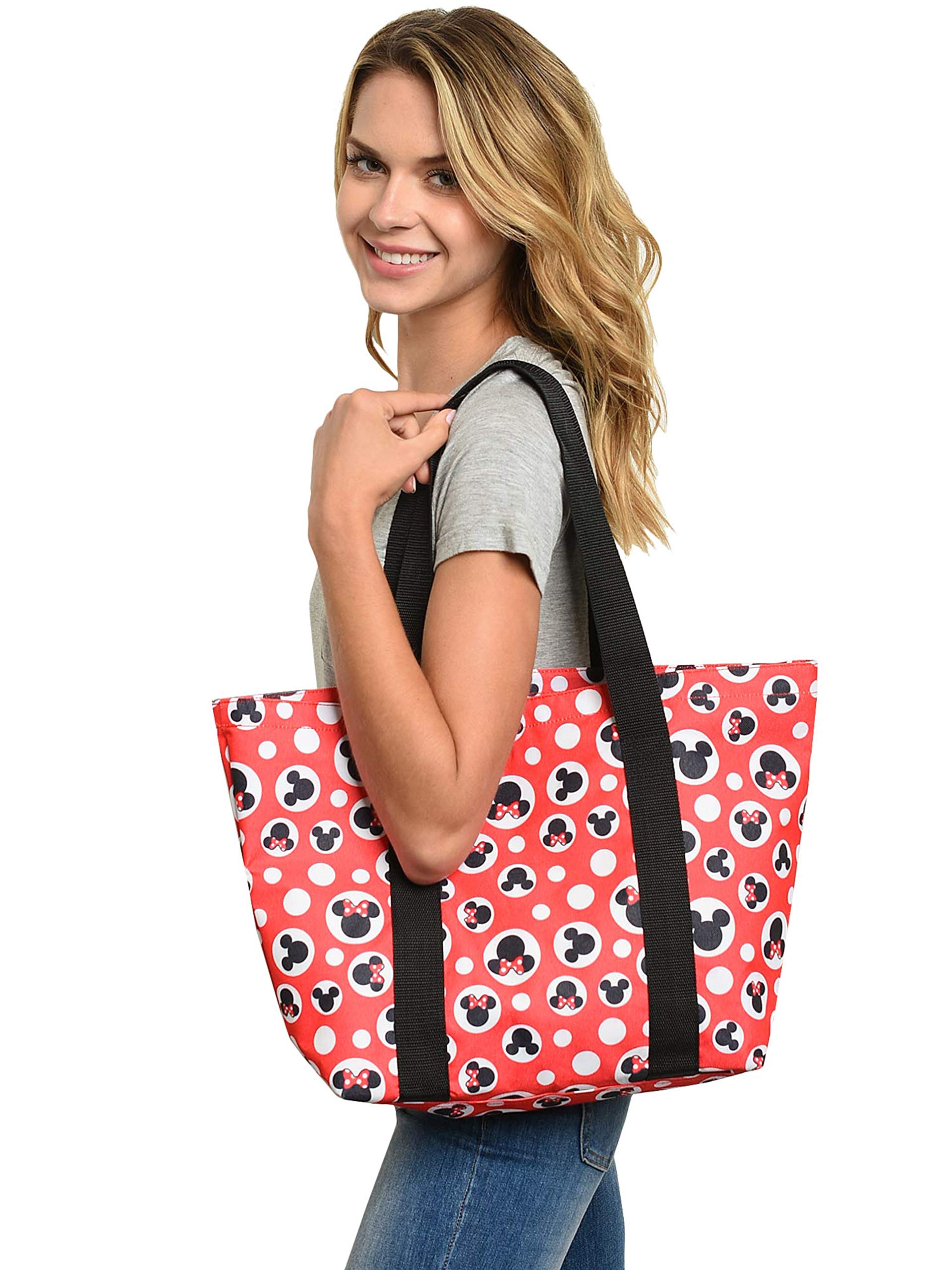 Disney Tote Travel Bag Mickey Minnie Mouse Icon Print Red
