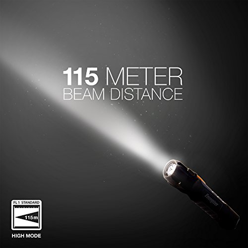 Energizer HC-300 LED Flashlight, IPX4 Water Resistant, Maximum Durability, Smart Dimming LED, High-Performance Task Light, Batteries Included, Black/Gray