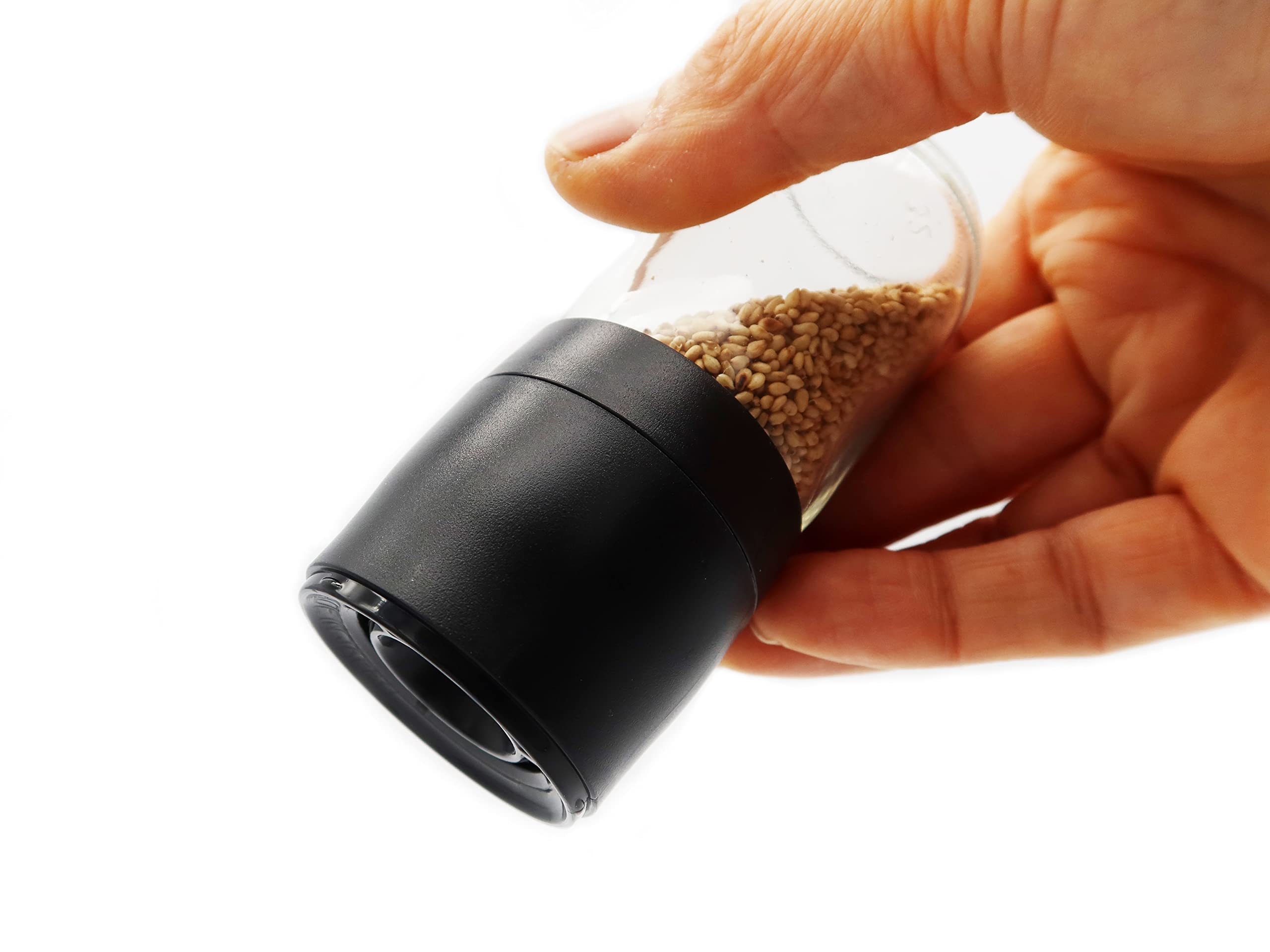 Glass Sesame Seed Grinder, Durable Sesame Mill, (Capacity: About 1oz of Sesame Seeds) Made in Japan (Black)