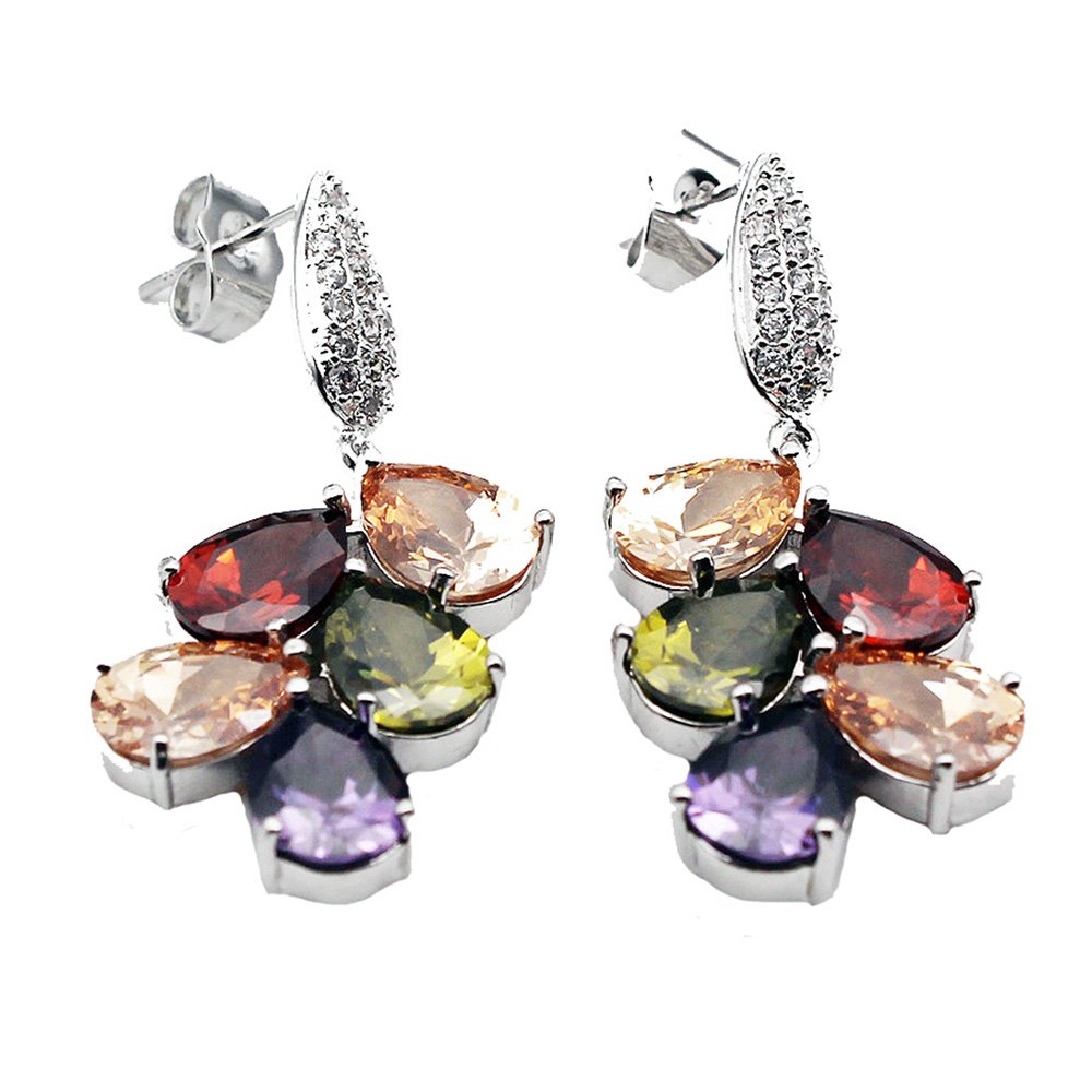 Earring for Women, Classic Multi Gemstones Silver Plated Earring with Amethyst Garnet Morganite Peridot Women Jewelry (Silver)
