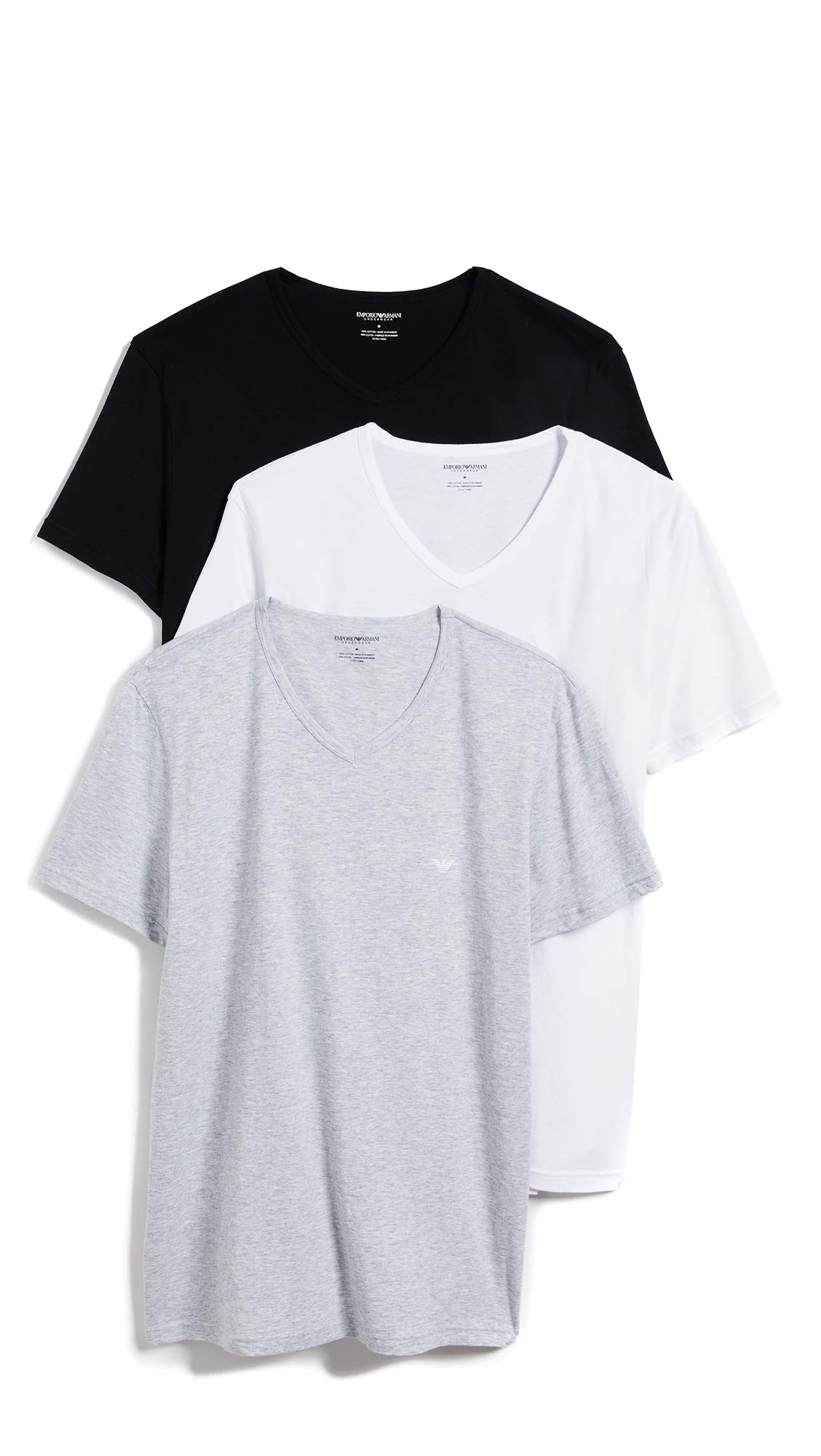 Emporio Armani mens Pure Cotton Men's 3 Pack V-neck T-shirt T Shirt, Grey/White/Black, Medium US