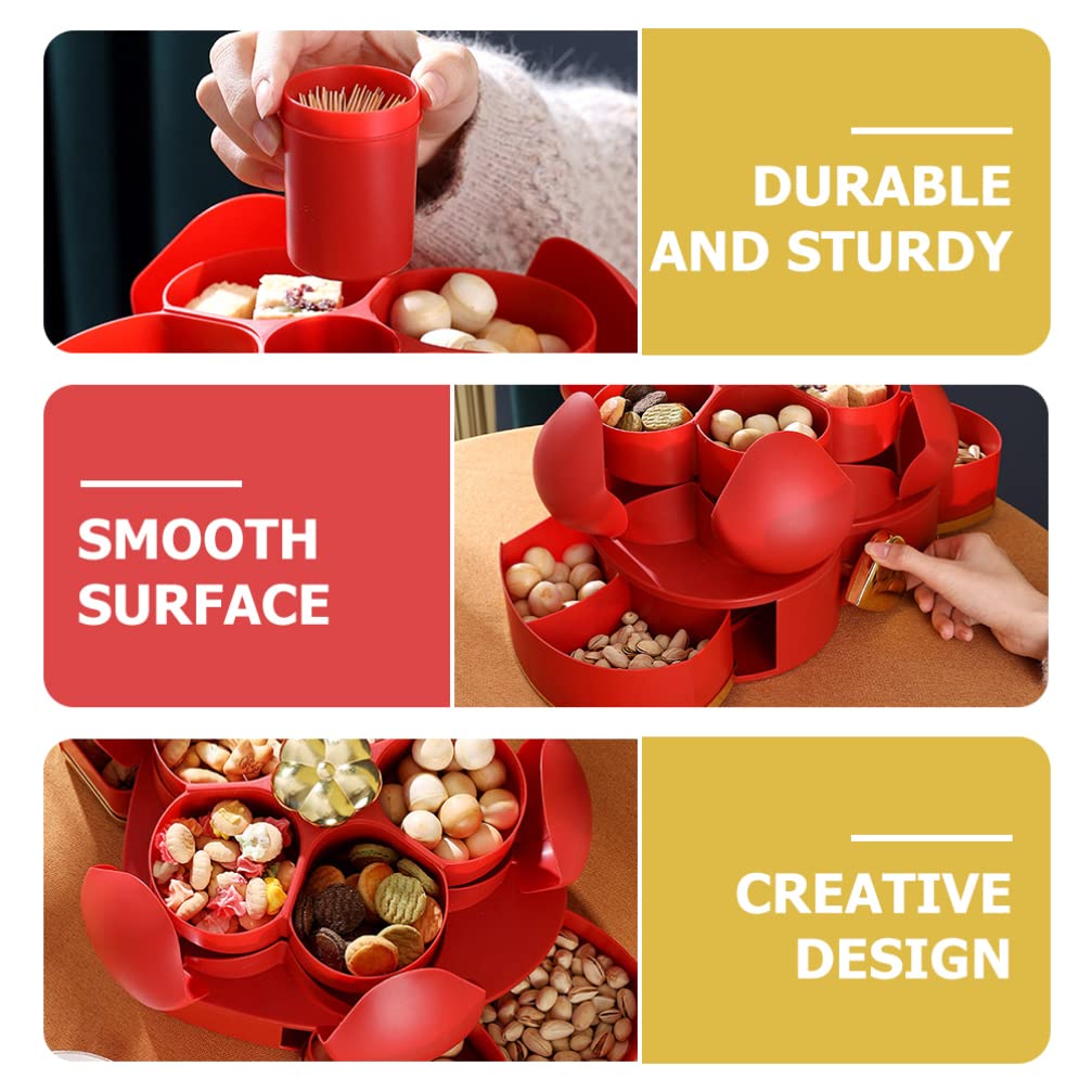 Homoyoyo Rotating Candy Box Heart Shape Snack Storage Tray 10 Compartments Party Serving Platter Candy Nut Dish Dried Fruit Plate Food Storage Organizer for Home Red