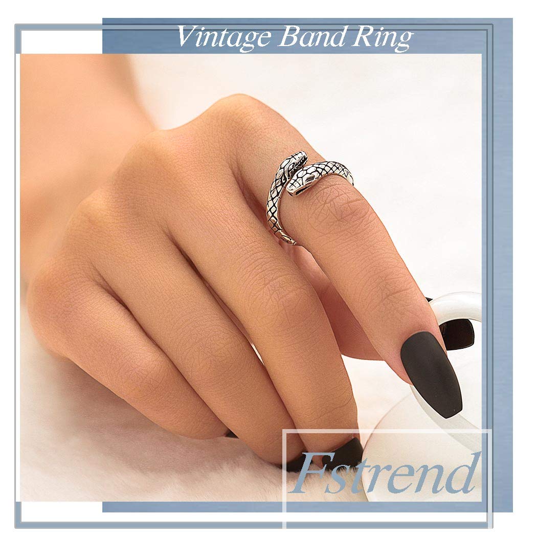 Fstrend Vintage Band Ring Silver Snake Women's Statement Ring Retro Open Stainless Steel Adjustable Rings Jewelry for Women and Girls