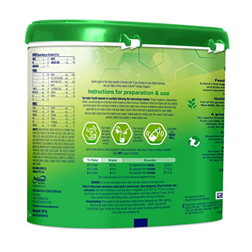 Enfamil Organic Baby Formula, Simply Organic by Enfamil, Organic Milk from Grass-Fed Cows, Milk-Based Powder with Iron, Non-GMO, Powder Tub