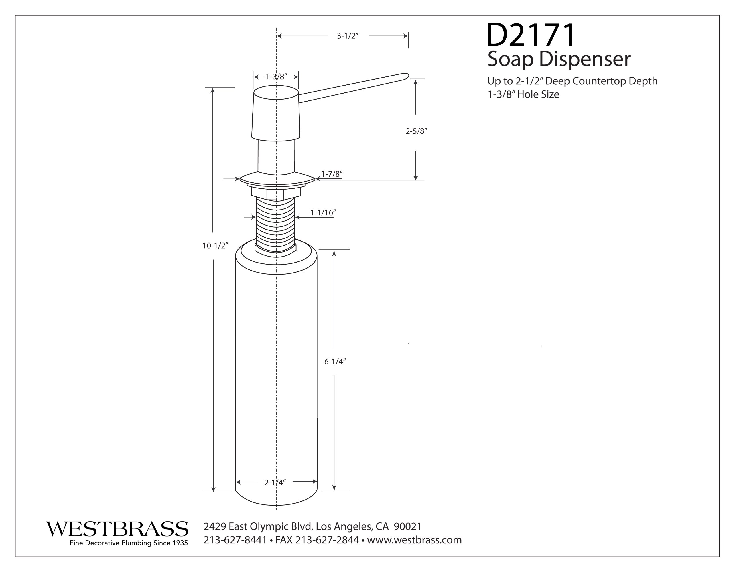 Westbrass Heavy Duty Kitchen Sink Soap/Lotion Dispenser, Satin Nickel, D2171-07