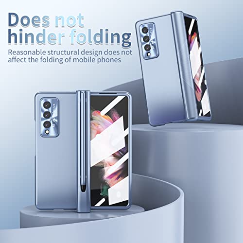 LOVE MEI for Samsung Galaxy Z Fold 4 Case, Z Fold 4 Case S Pen Holder with S Pen,Bulit -in Front Glass All Around Case + Camera Lens Protector for Galaxy Z Fold 4 5G (Blue)