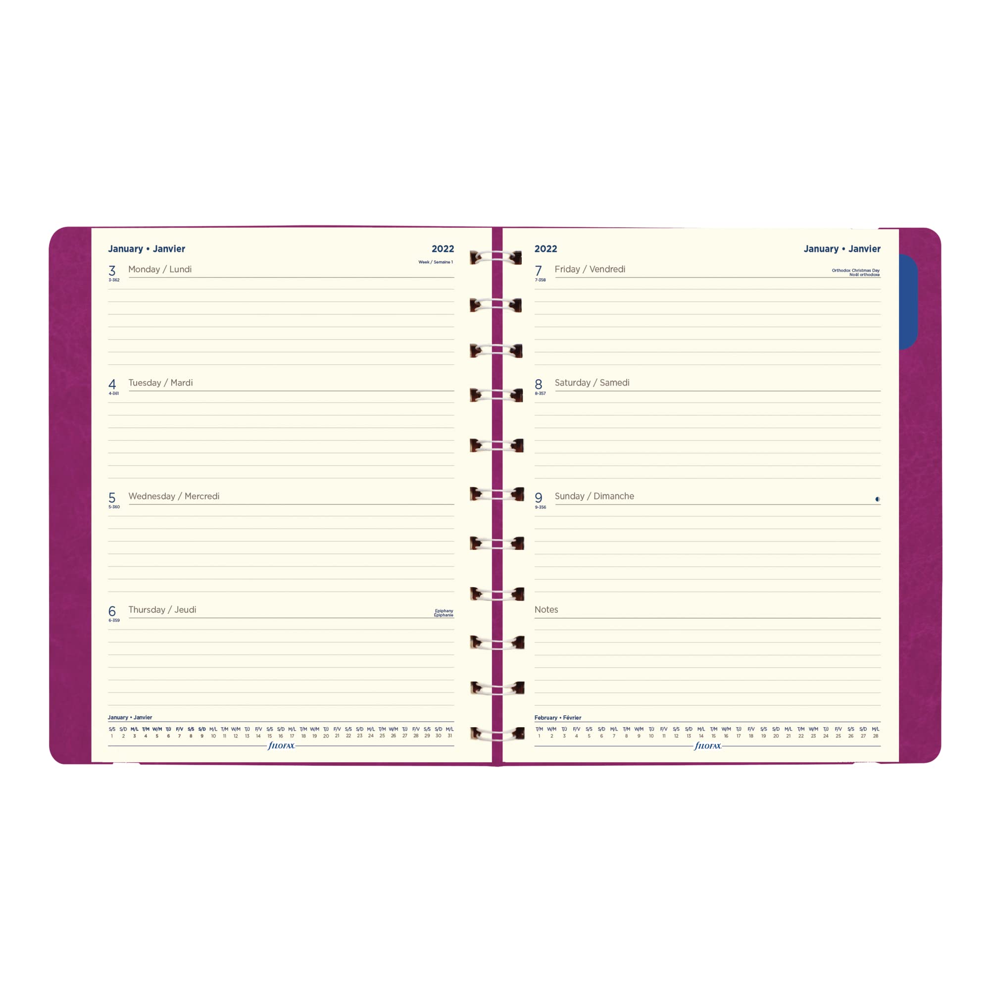 Filofax Weekly Planner, 8-1/2" x 10-7/8", Fuchsia, January to December 2022, C1811403, Blue; Brown, (C1811403-22)