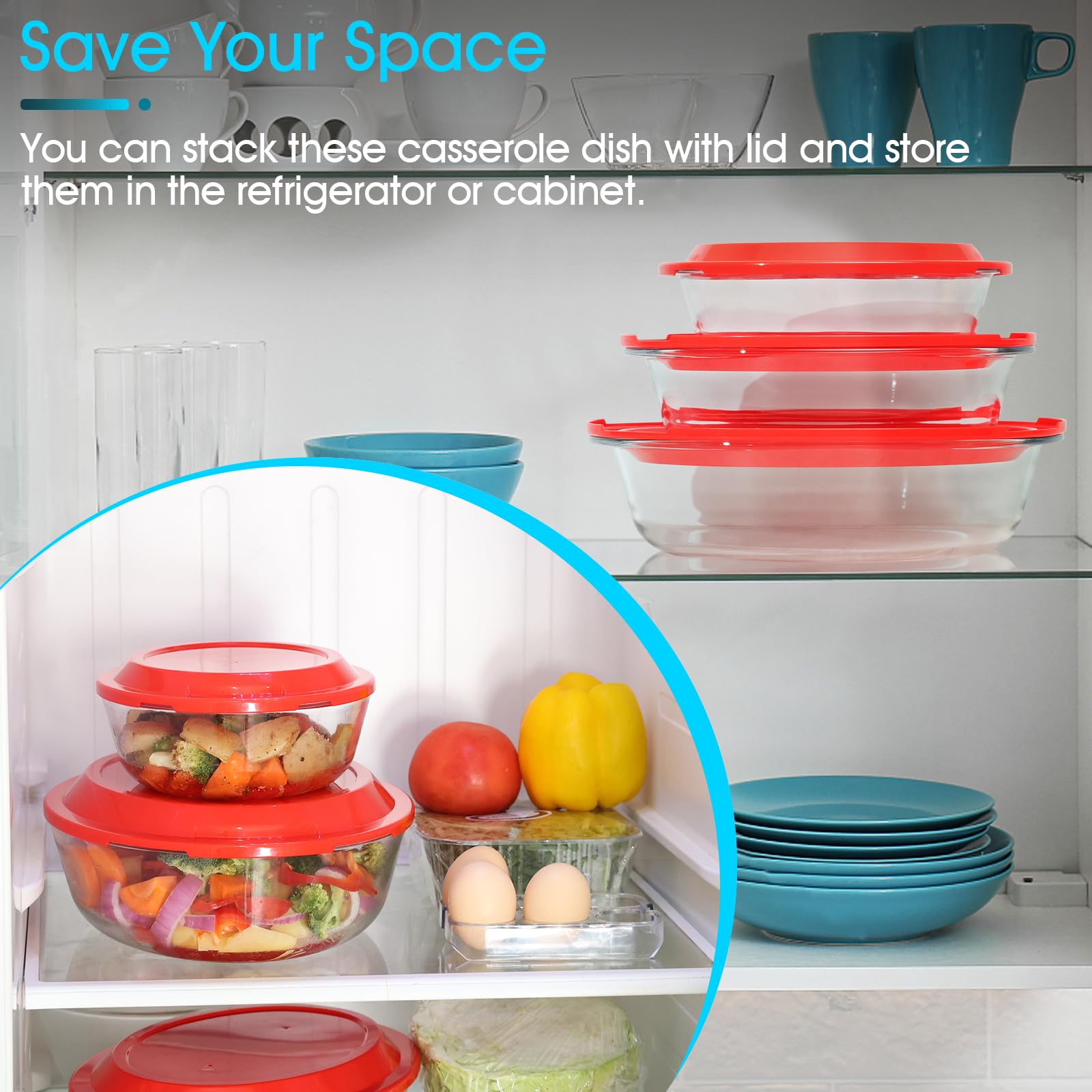 NUTRIUPS Glass Casserole Dish with Plastic Lid, 2.2 Qt Deep Oval Casserole for Oven, Tempered Glass Baking Dish