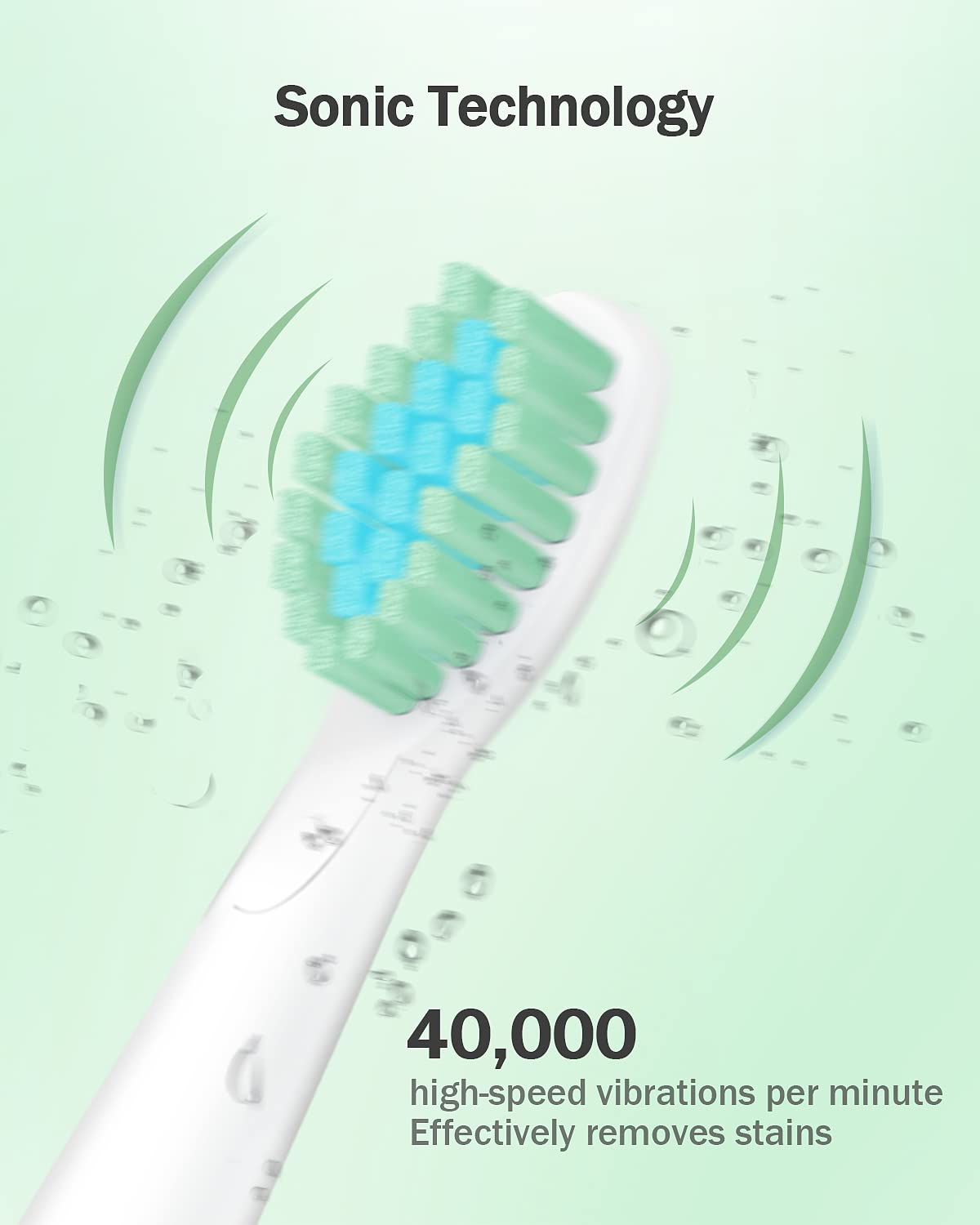 Initio Sonic Electric Toothbrush for Adults Rechargeable Toothbrush with Smart Timer 5 Modes 3 Brush Heads 40,000 VPM Motor Whitening Power Toothbrush IT959 (Mint Green)